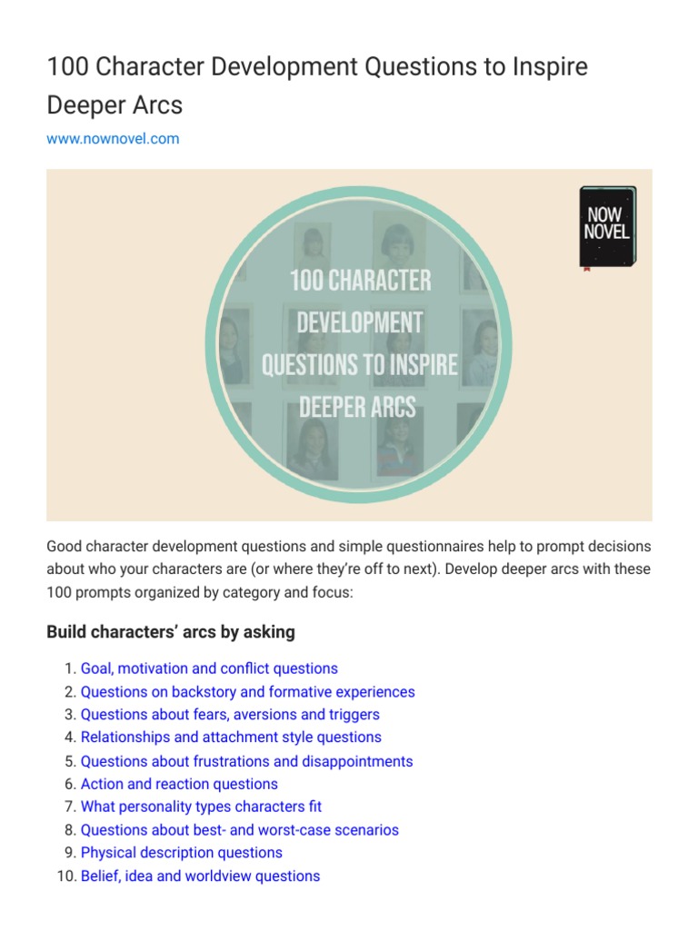 100 Character Development Questions To Inspire Deeper Arcs - NN | PDF ...