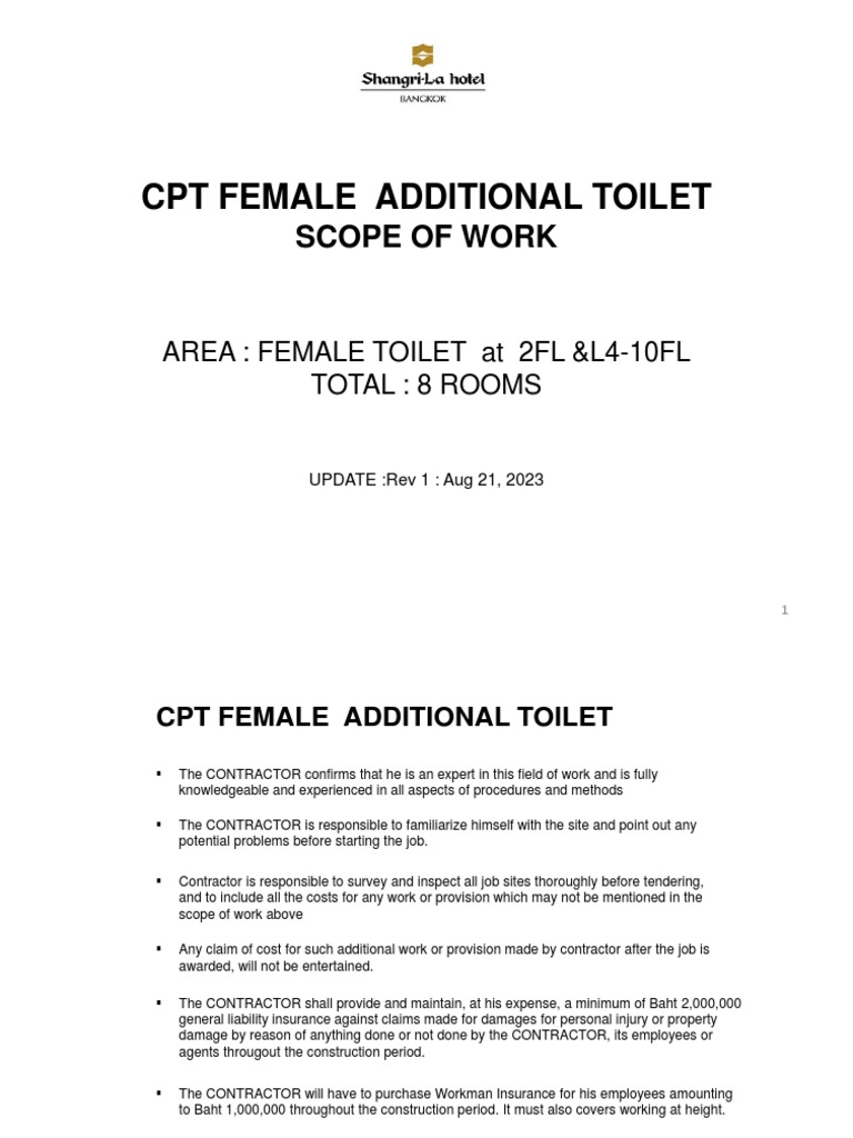 03 CPT Toilet Additional - Scope of Work Rev 1 - Aug21 2023 | PDF ...