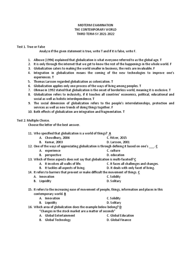 3rd Term MIDTERM EXAMINATION in Contemporary World | PDF ...