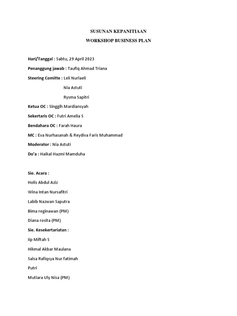 Susunan Kepanitiaan WBP | PDF