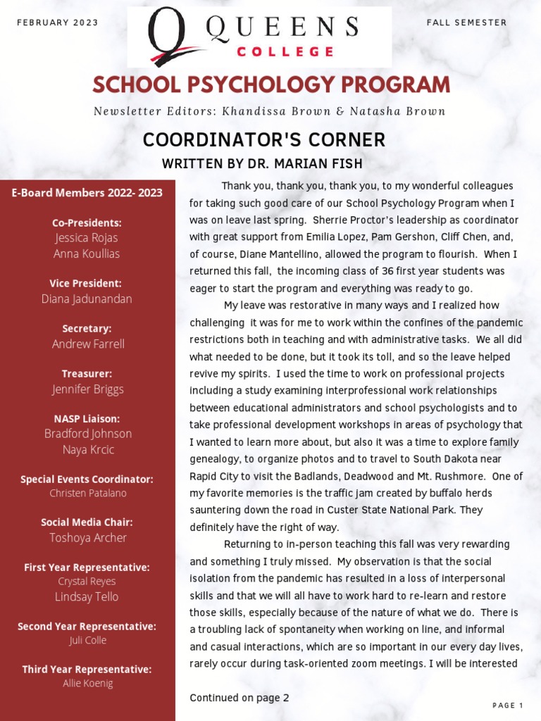 QC Fall 2022 Newsletter | PDF | School Psychology | Psychology