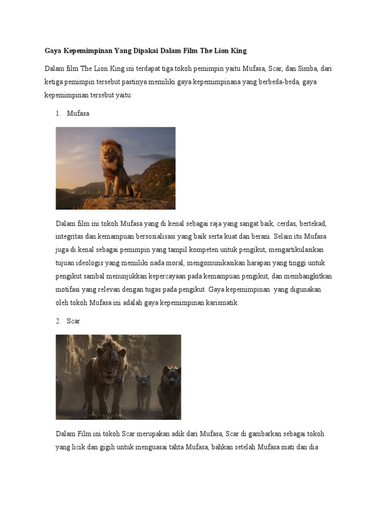 Gaya Kepemimpinan Yang Dipakai Dalam Film The Lion King | PDF