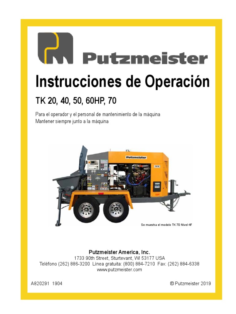 Instrucciones de Operación Putzmeister TK 70 | PDF | Bomba | Líquidos