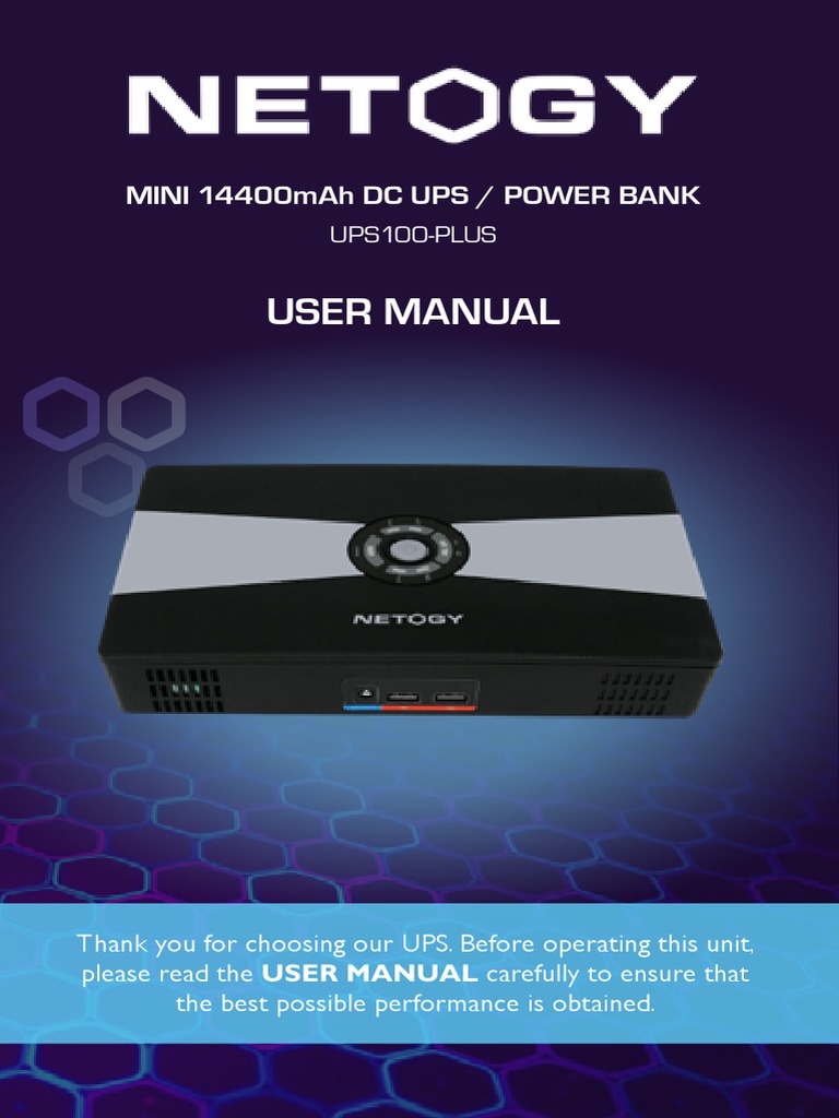 NETOGY UPS100 PLUS User Manual | PDF | Power Supply | Electric Power