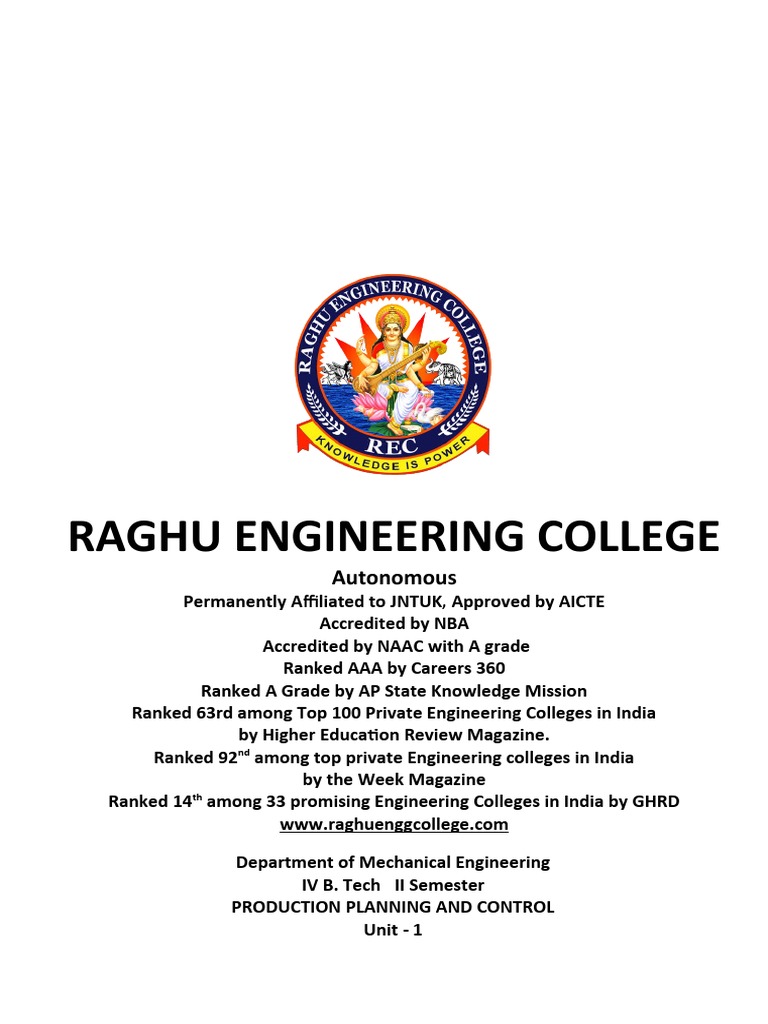 Iv Mech Rec - PPC - U1 | PDF | Scheduling (Production Processes) | Product Design