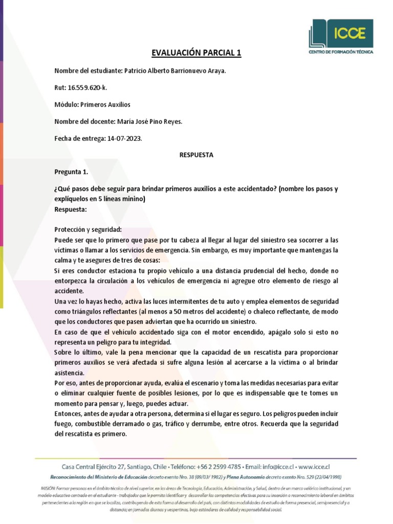 EVALUACIÓN PARCIAL 1 Primeros Auxilios | PDF | Legumbres | Primeros auxilios