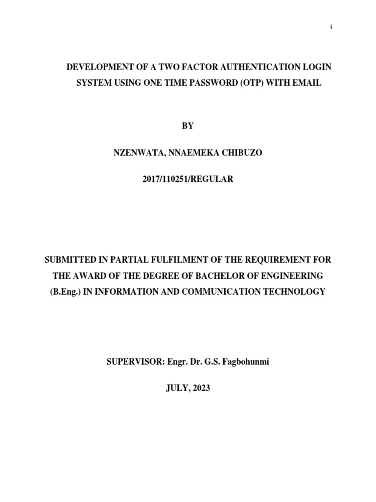 Development of A Two Factor Authentication Login System Using One Time ...