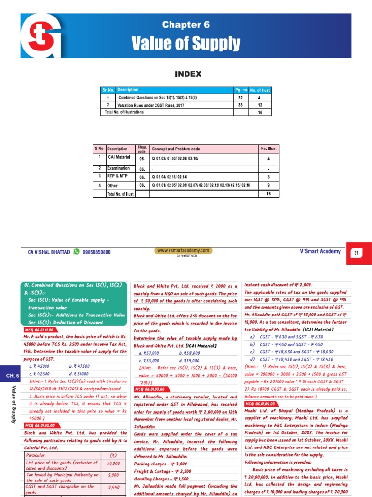Chapter 6 Value of Supply MCQ New | PDF
