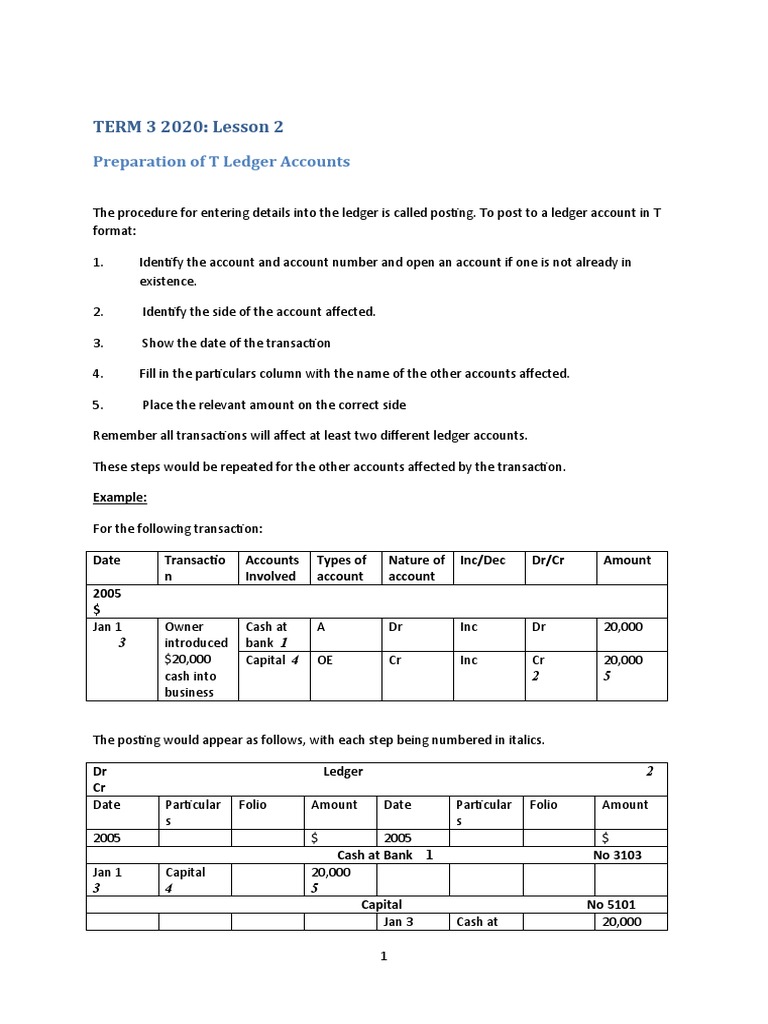 Preparation of T-Ledger Accounts Lesson Activity | PDF | Debits And ...