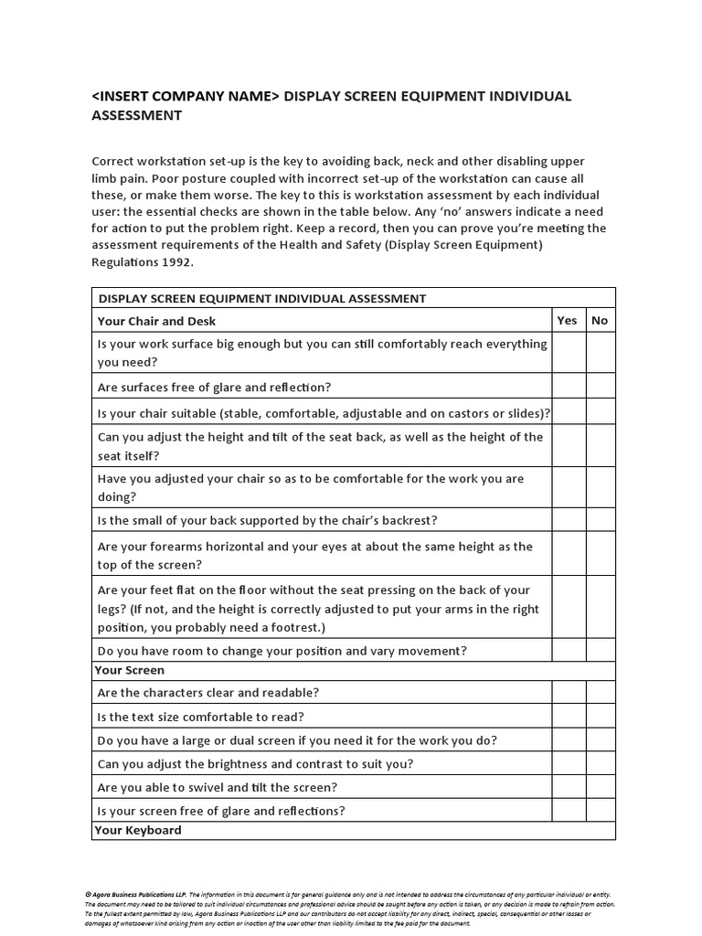 Display Screen Equipment Assessment Guide | PDF | Chair
