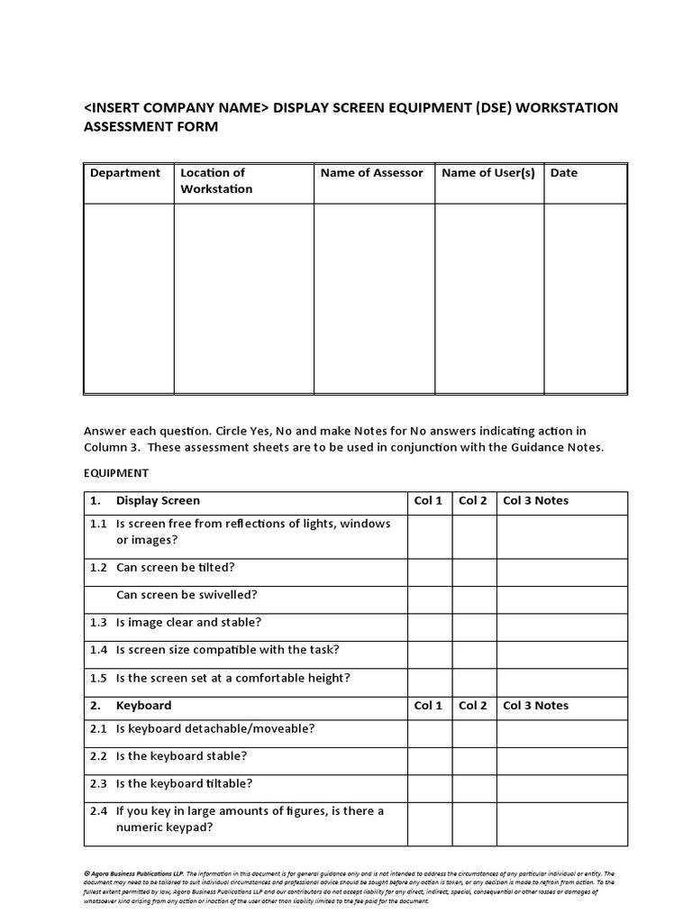 Display Screen Equipment Assessment Form | PDF | Chair | Computer Keyboard