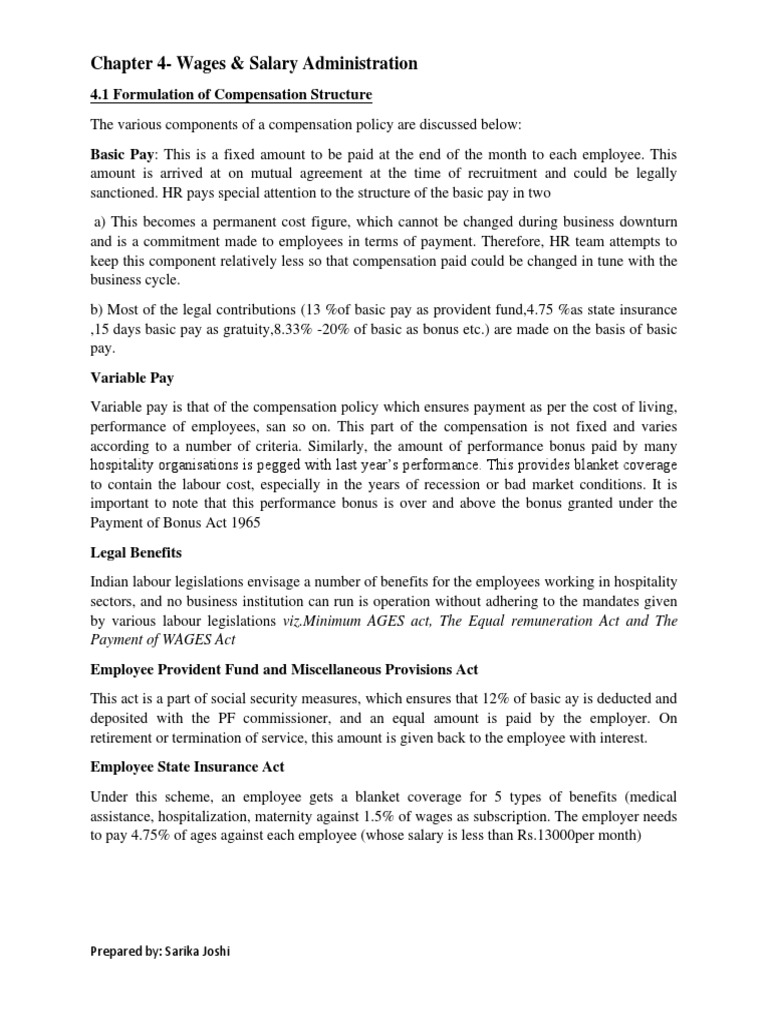 BSC HS Sem VI HS405 Human Resource Management Chapter 4 Wages Salary ...