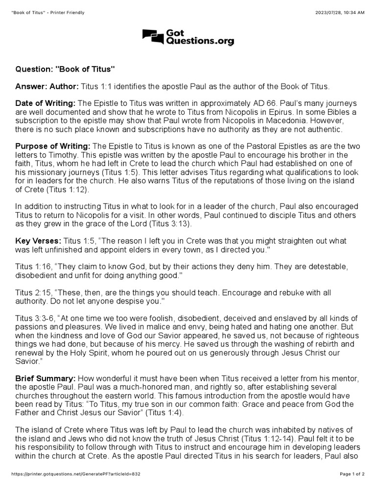 "Book of Titus" Summary | PDF | Paul The Apostle | Jesus