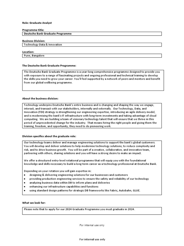 Job Description Graduate Analyst 2024 | Download Free PDF | Innovation ...