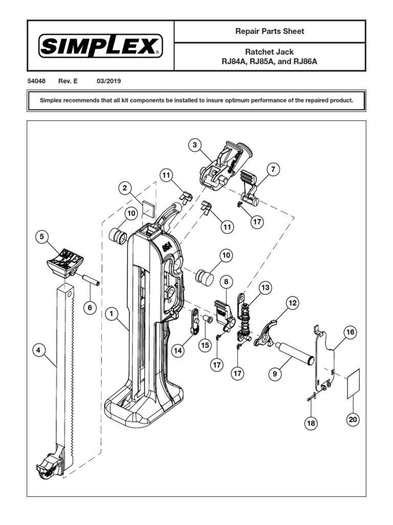 Repair Part Sheet - RJ84A, RJ85A, RJ86A - 54048 - e | PDF ...