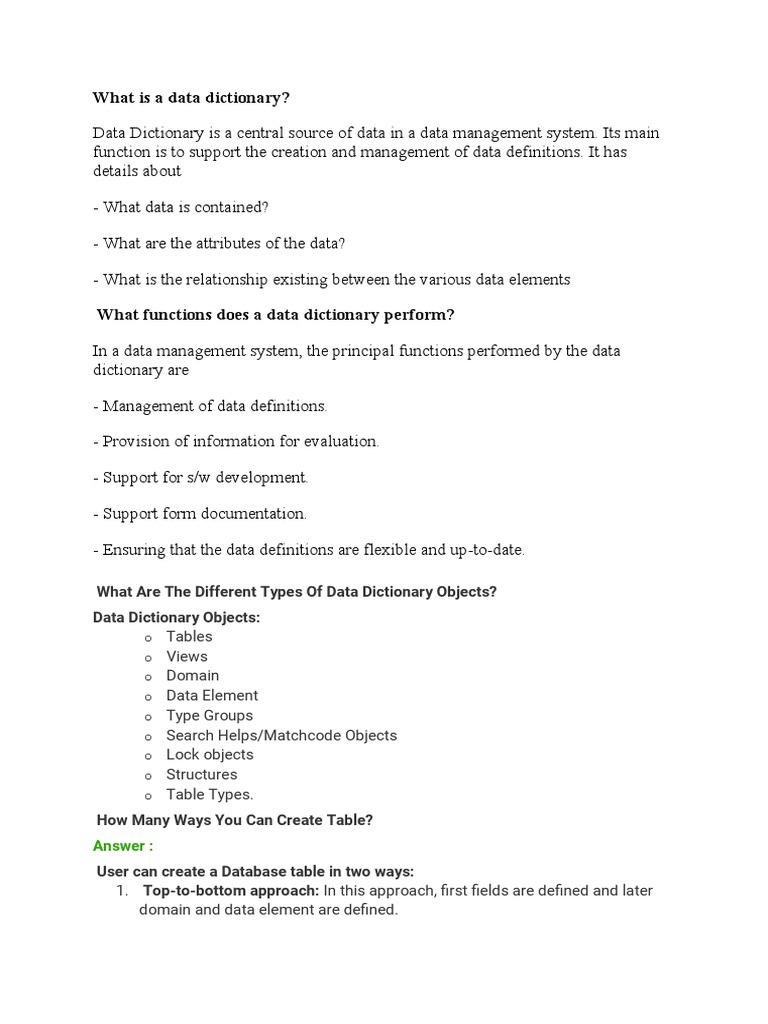 Data Dictionary And Reports Inteview Questions Pdf Database Index Databases 7005