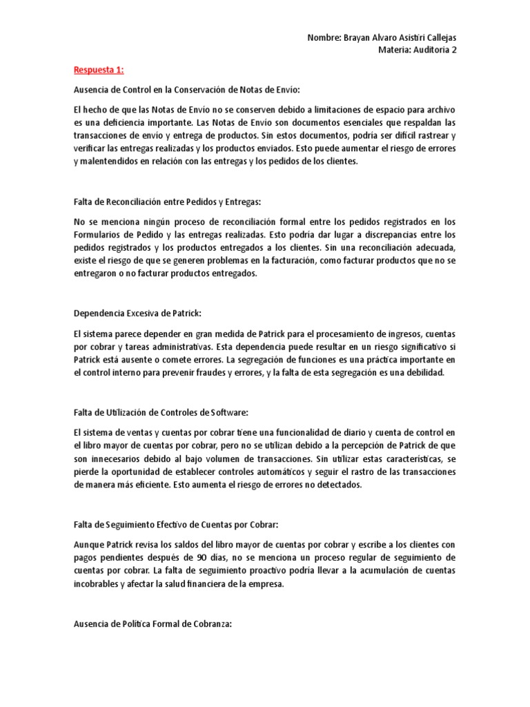 Auditoria 2 - Ejer 1 | PDF | Auditoría | Software