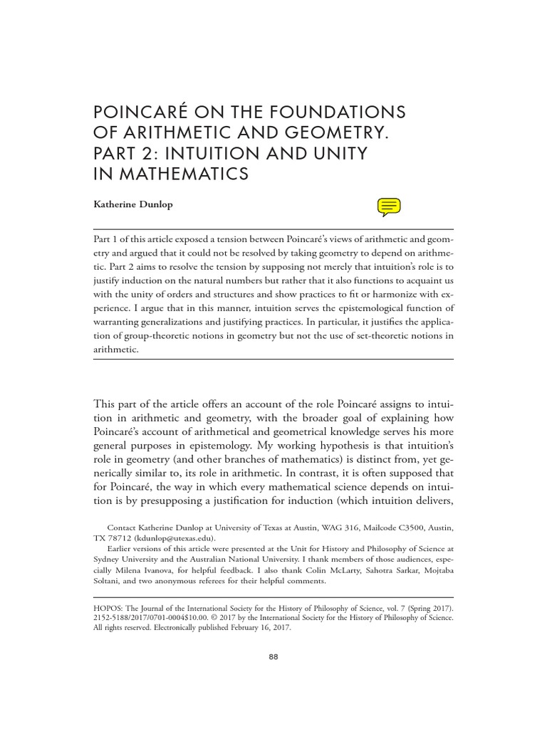 Poincaré On The Foundations of Arithmetic and Geometry - Part 2 ... Poincaré On The Foundations of Arithmetic and Geometry - Part 2 ...
