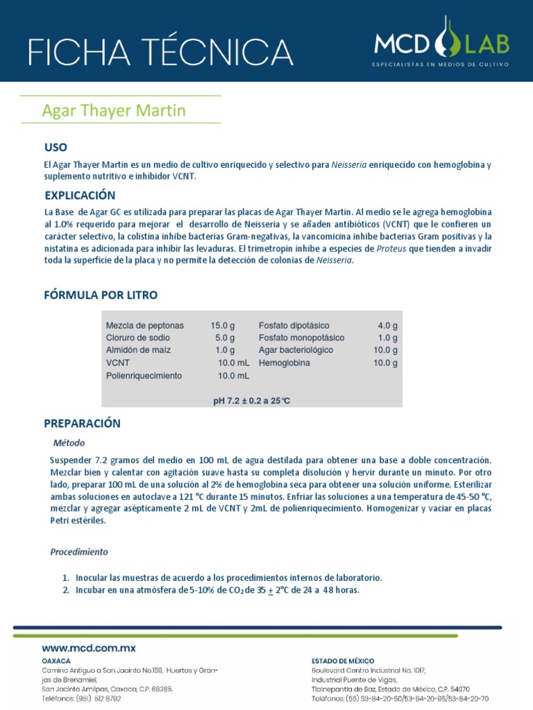 FT Agar Thayer Martin | PDF | Química | Microbiología