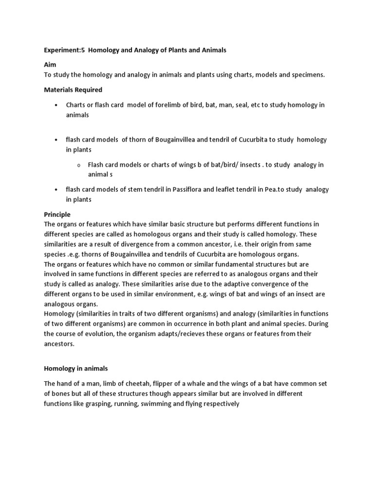 EXPT.6.Homology and Analogy of Plants and Animals | PDF