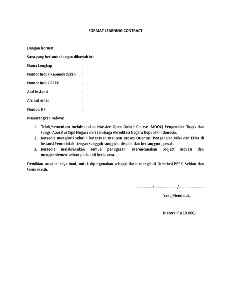 Format Learning Contract 2023 | PDF
