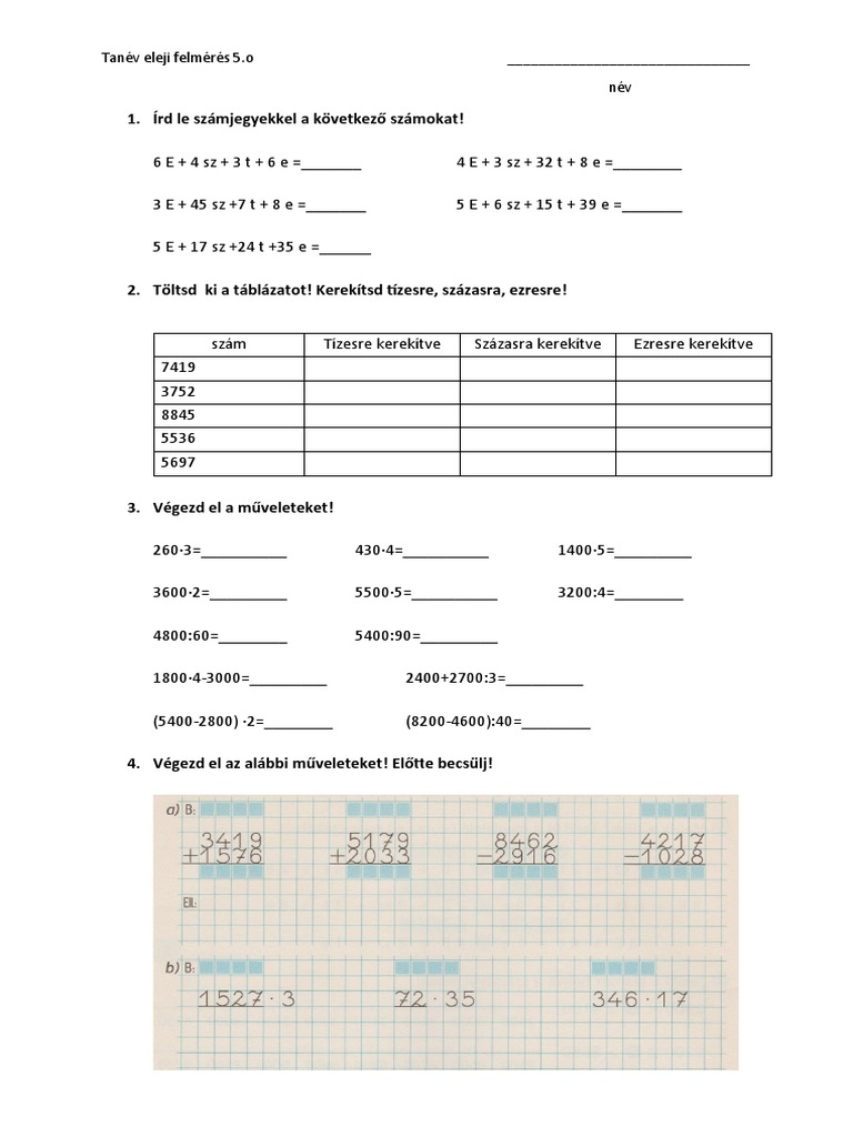 Tanév Végi Felmérés 4 Matek | PDF