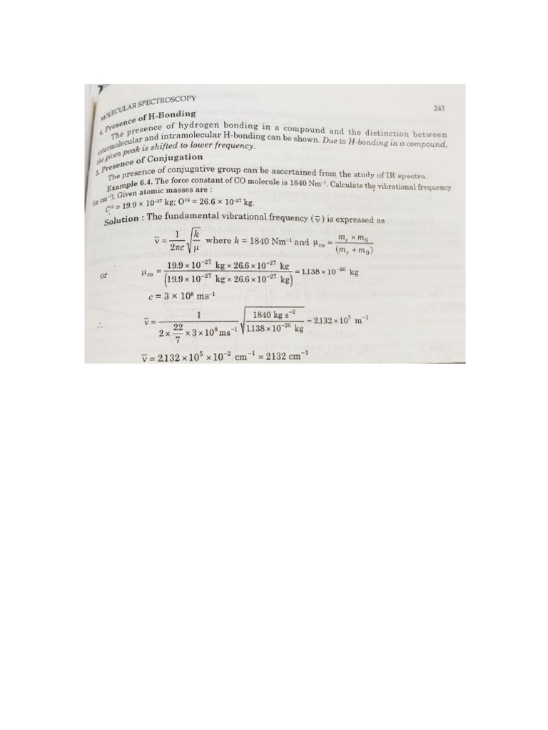 Numerical Problems On Hooke - S Law (IR Spectroscopy) | PDF