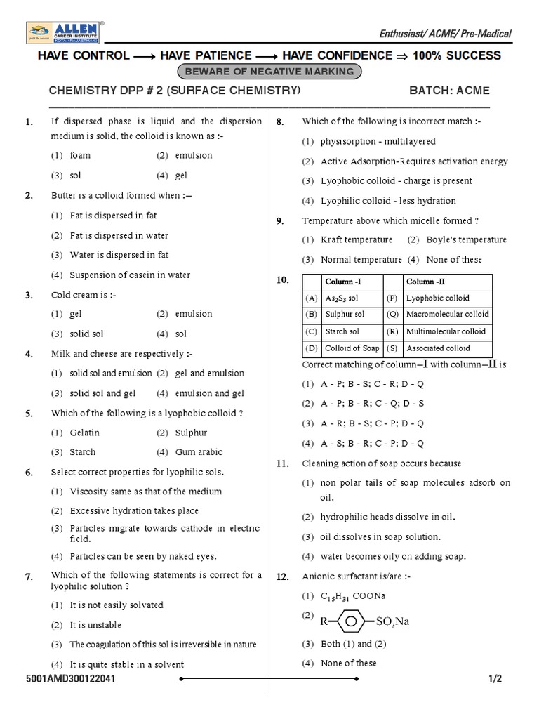 DPP # 2 (Surface Chemistry) | PDF | Colloid | Solvation