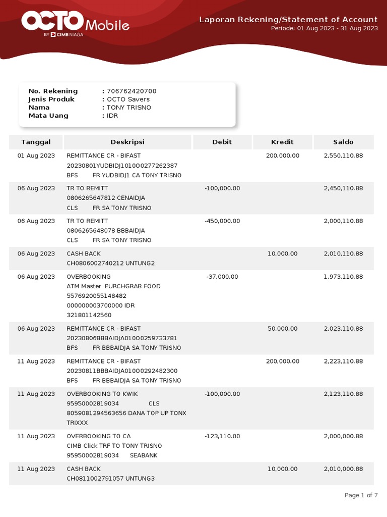 CASA Statement Aug2023 01092023003052 PDF | PDF | Banking Technology | Computer Access Control