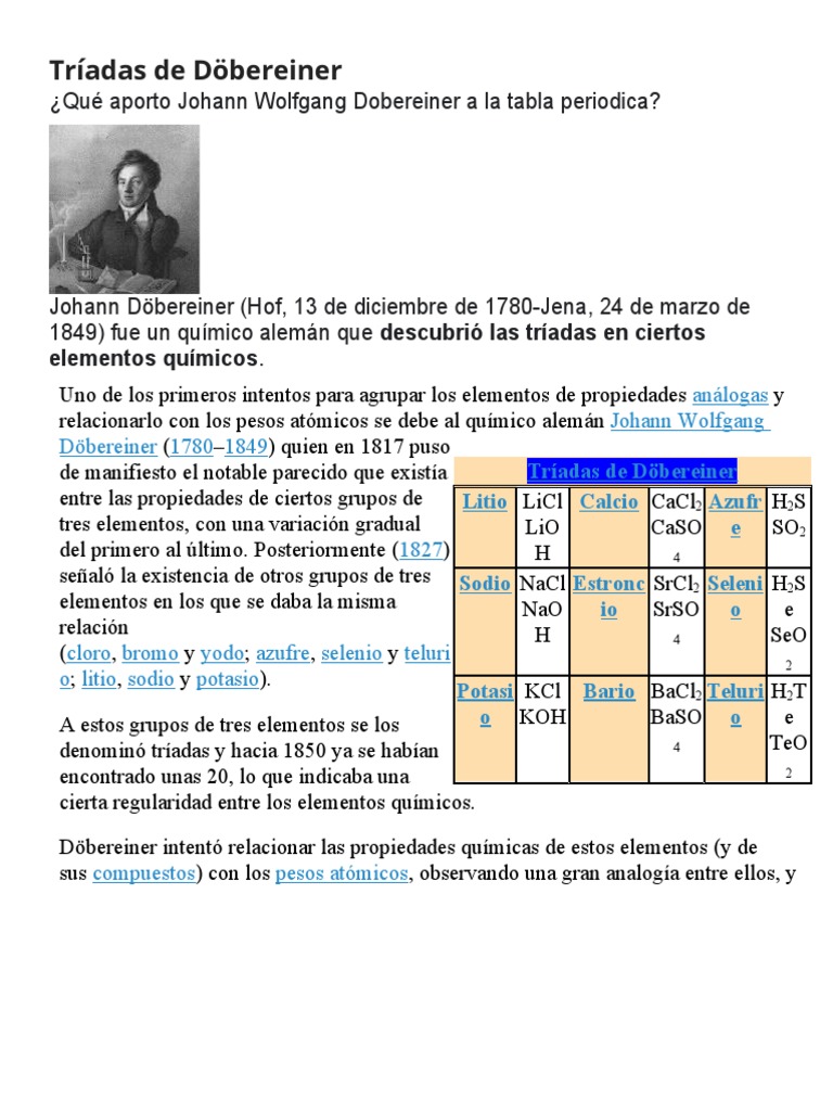 Tríadas de Döbereiner | PDF | Tabla periódica | Física atómica
