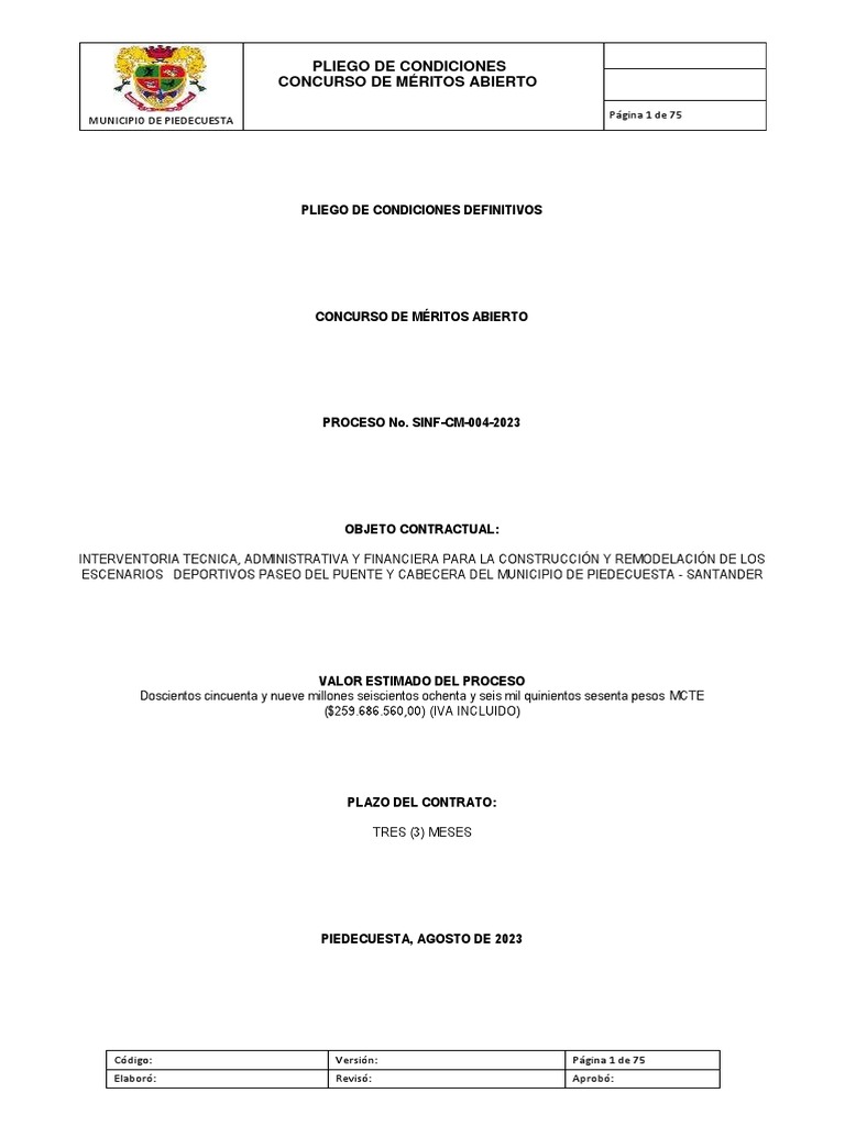 Pliegos de Condiciones Definitivos Sinf-Cm-004-23 | PDF | Pequeñas y medianas empresas | Business