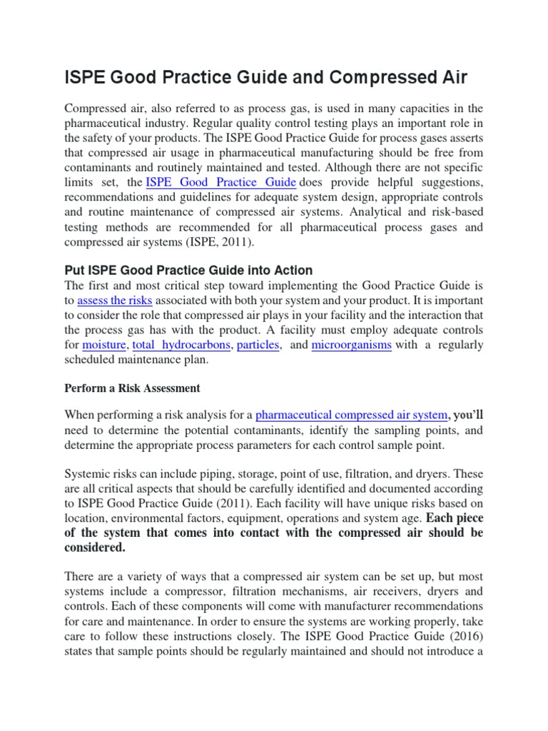 ISPE Good Practice Guide and Compressed Air | PDF | Chemistry ...