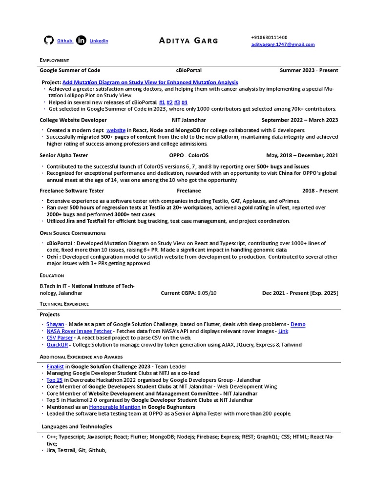 Aditya Garg Resume PDF | PDF | Web Development | Systems Engineering