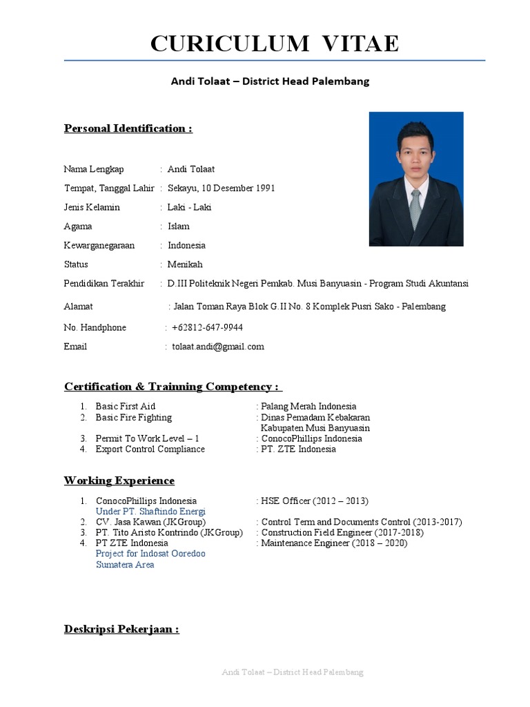 CV - Andi Tolaat (District Head) | PDF