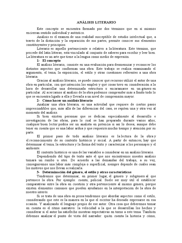 ANÁLISIS LITERARIO definicion y formas | PDF | Análisis | Narración