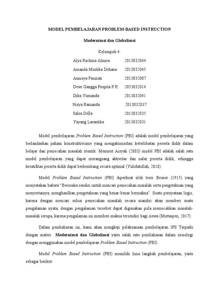 Kelompok 4 - IPS Terpadu - Model Pembelajaran PBI | PDF