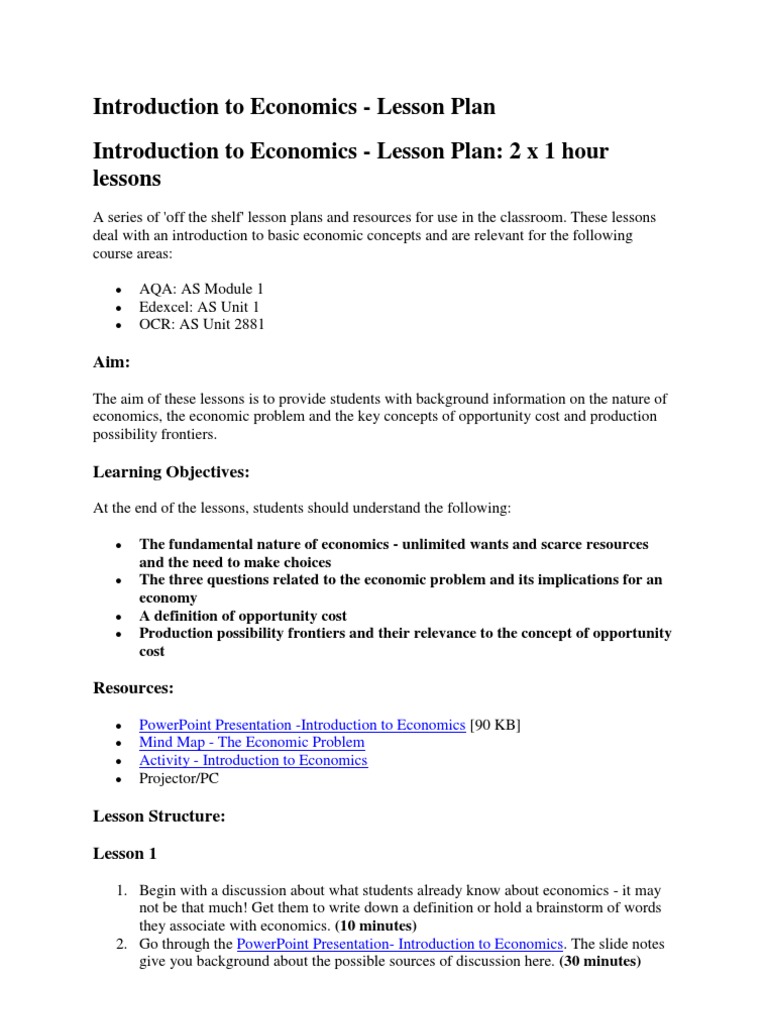 Introduction To Economics | PDF | Lesson Plan | Economics