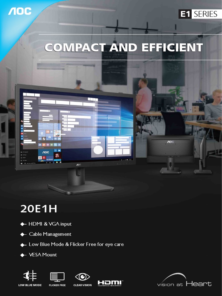 AOC-20E1H Datasheet | PDF | Computer Monitor | Hdmi