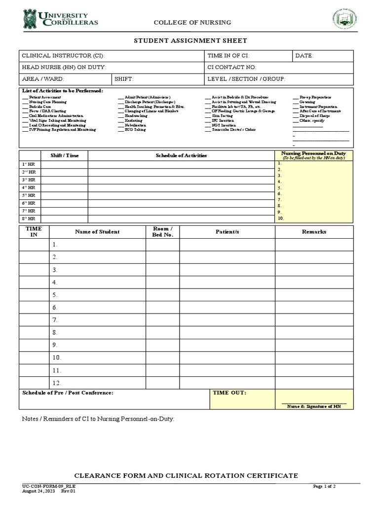 Students Assignment Sheet | PDF | Patient | Nursing