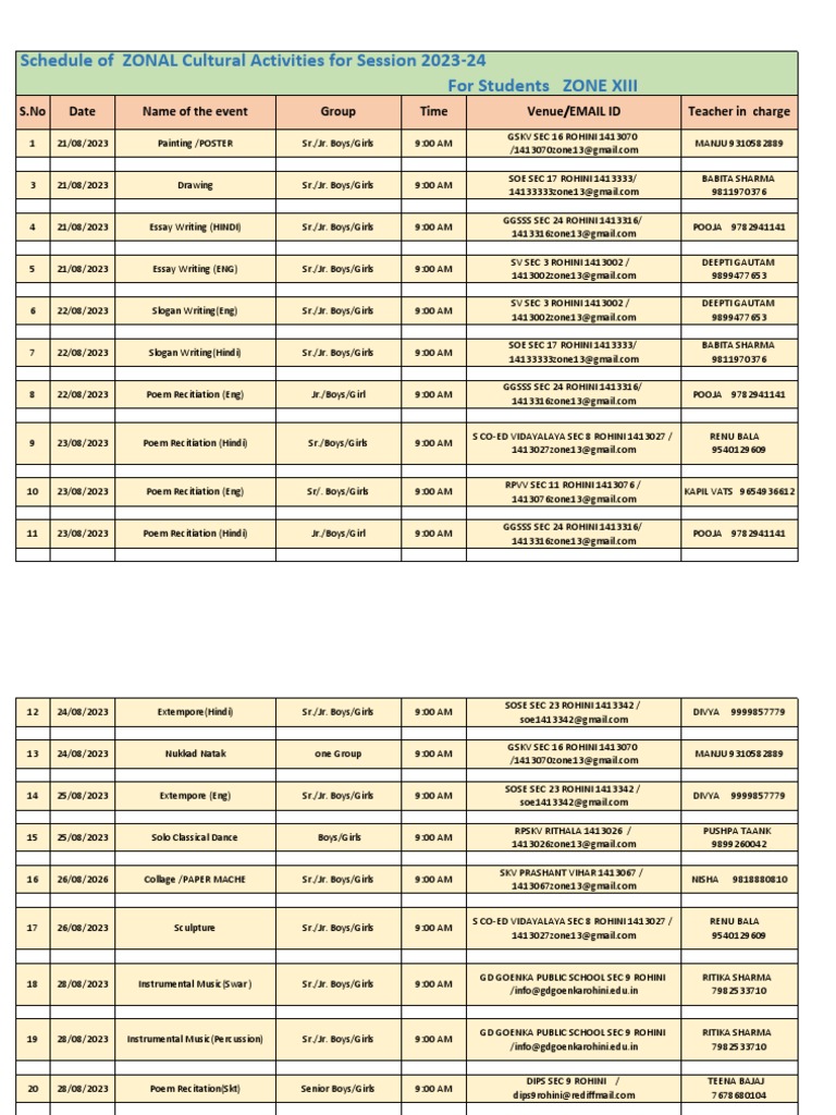 Cultural Activities 2023-24 | PDF