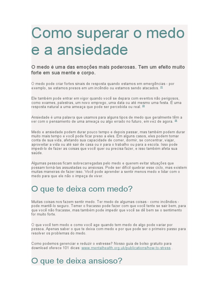 Como Superar Medo e Ansiedade | PDF | Ansiedade | Transtorno de pânico