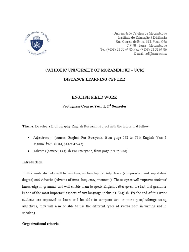 TRABALHO DE CAMPO 2o Semestre UCM 2023 | PDF | Adverb | Linguistics