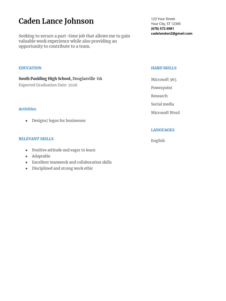High-School-Resume-No-Work-Experience 1 | PDF
