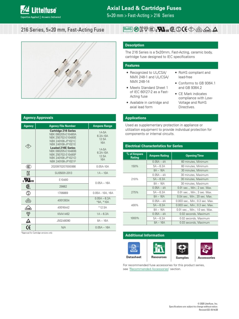 Littelfuse Fuse 216 Datasheet pdf-310019 | PDF | Soldering | Fuse ...