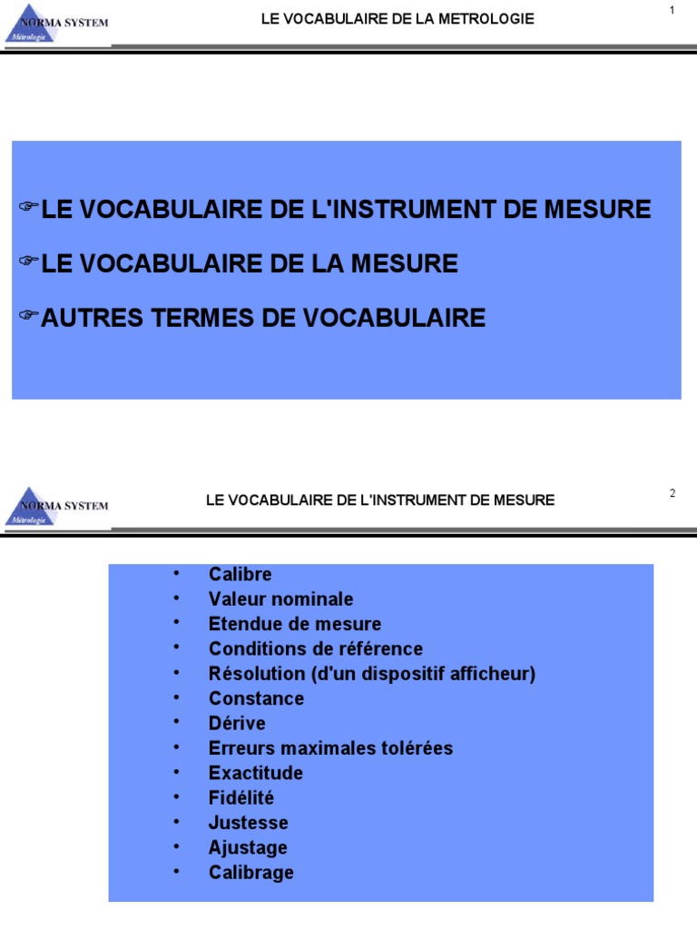 01-Vocabulaire Métrologie | PDF | Calibrage | Mesure (mathématiques)