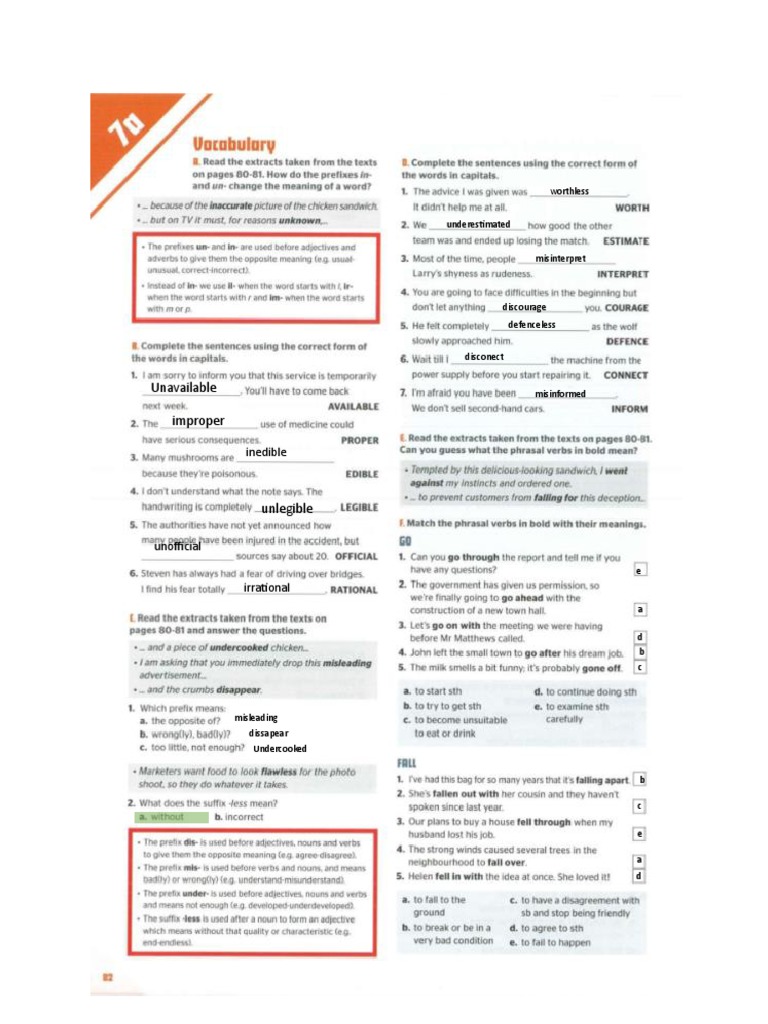 Unit 7a Vocabulary Pages 82-83 | Pdf