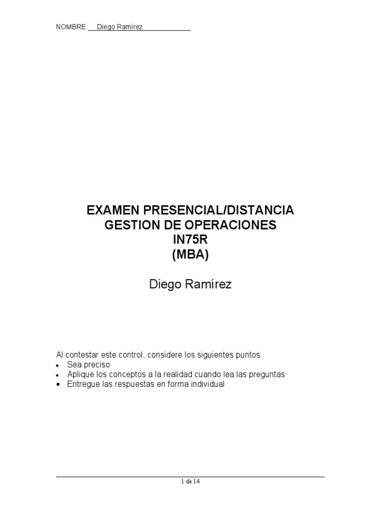 Examen Gestión de Operaciones | PDF | Inventario | Cobre