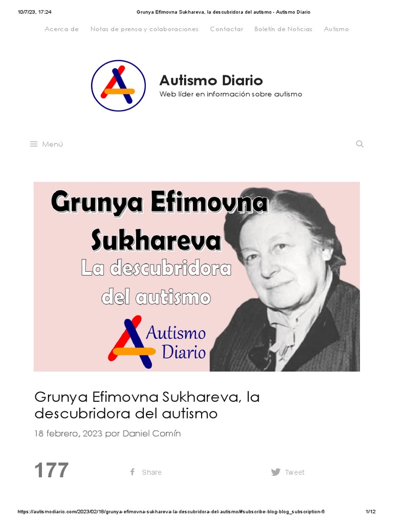 Grunya Efimovna Sukhareva, La Descubridora Del Autismo - Autismo Diario | PDF | Espectro autista ...