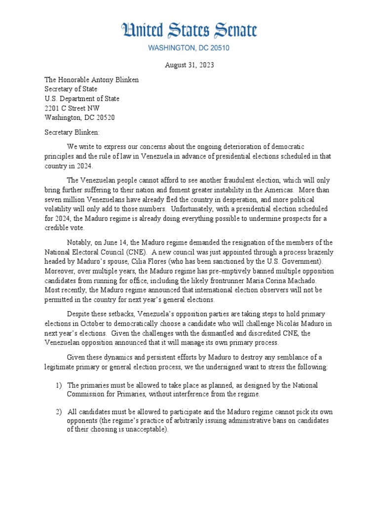 Venezuela Elections Letter FINAL | PDF | Nicolás Maduro | Venezuela