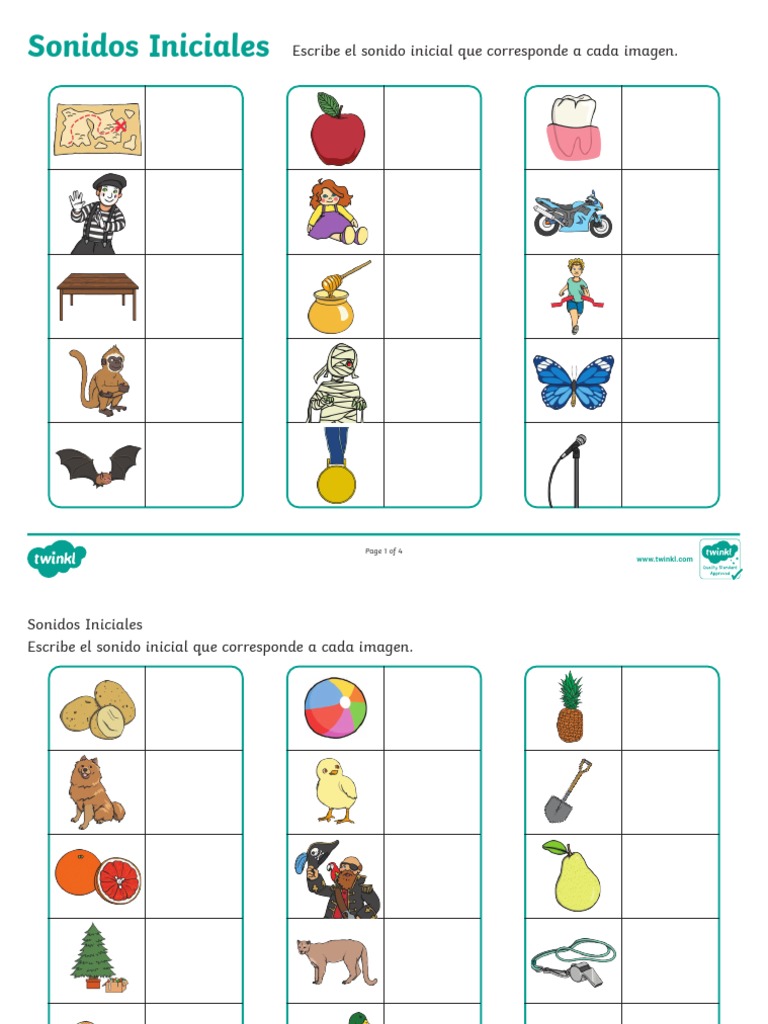 Ejercicios de Sonidos Iniciales para Niños | PDF